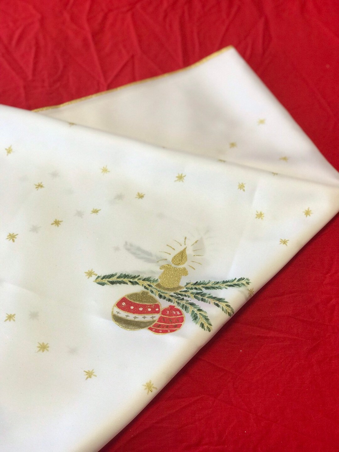 Vintage Satin Tablecloth / 1980s Vintage Table Topper / Hand Painted ...