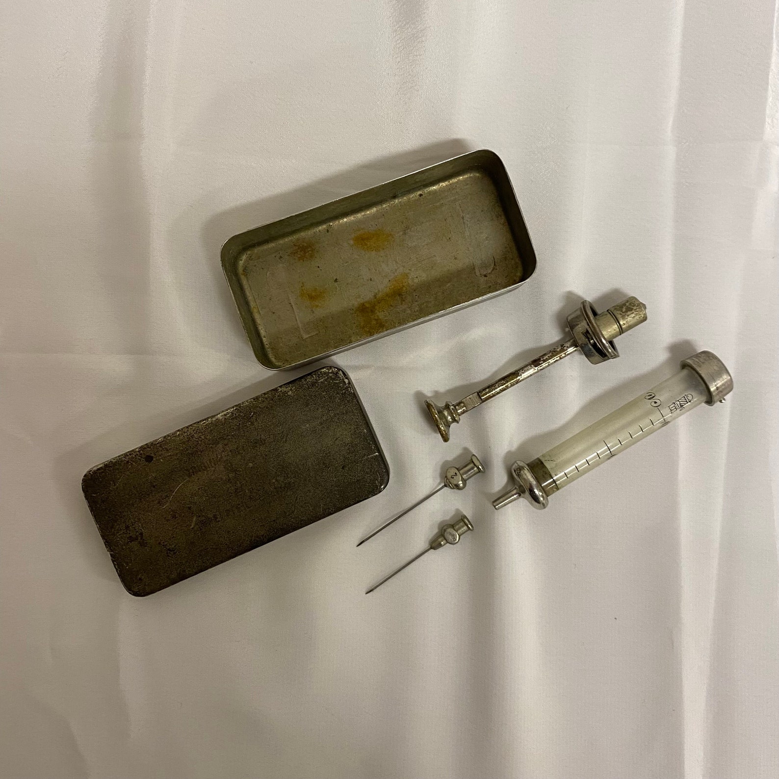 Vintage Metal Syringe Box Original Records, Antique Injection Box ...