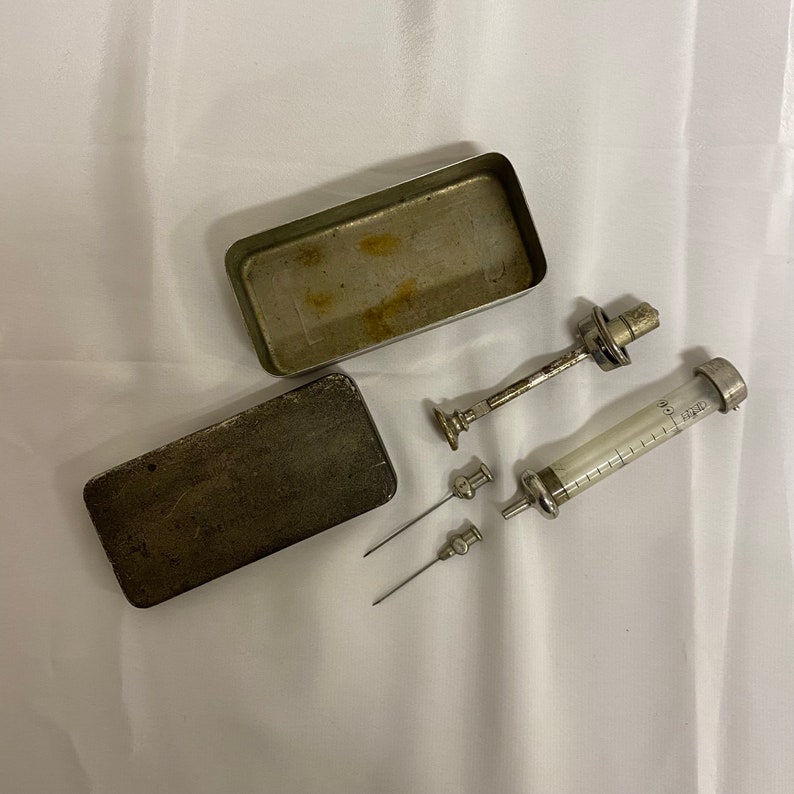 Vintage Metal Syringe Box Original Records, Antique Injection Box ...