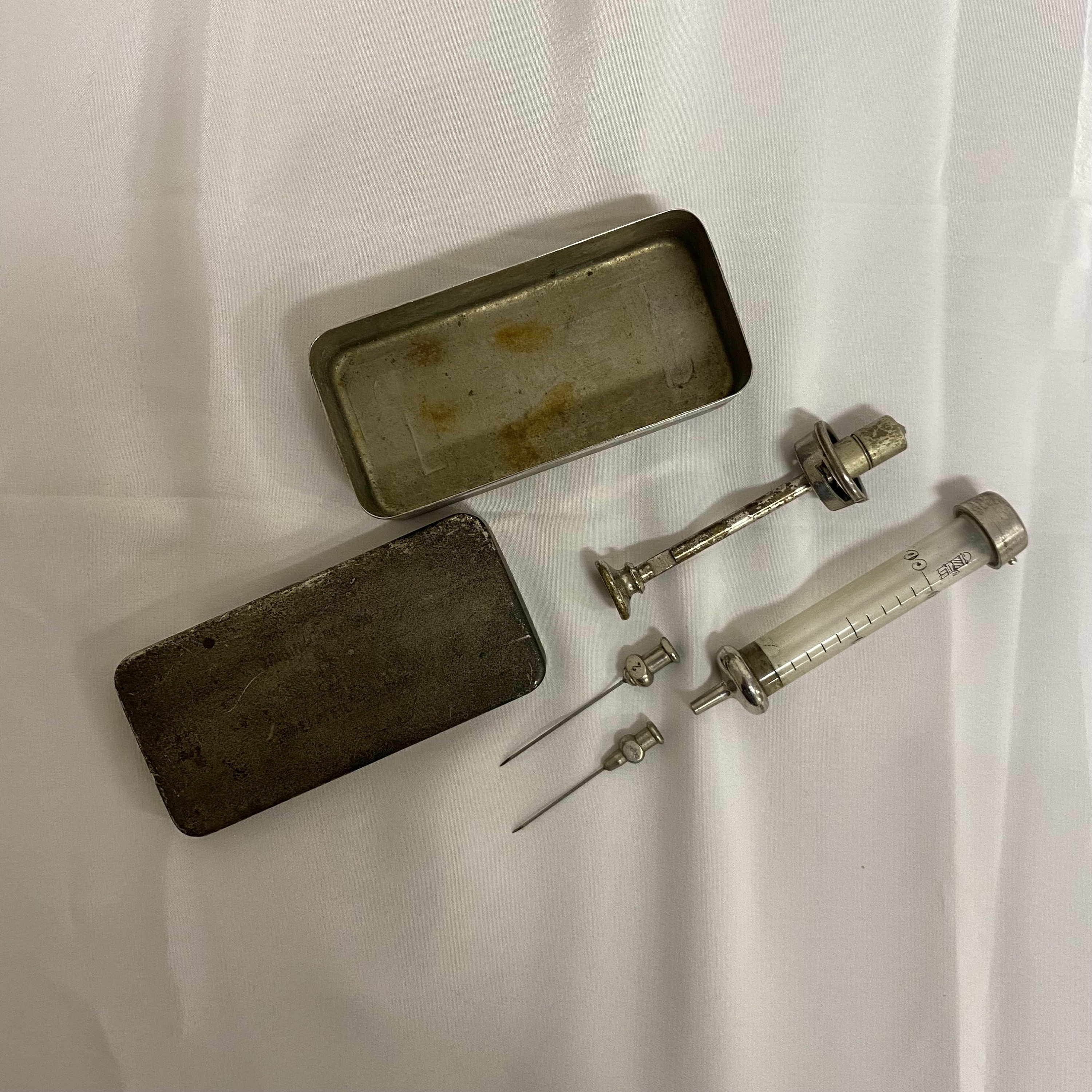 Vintage Metal Syringe Box Original Records, Antique Injection Box ...