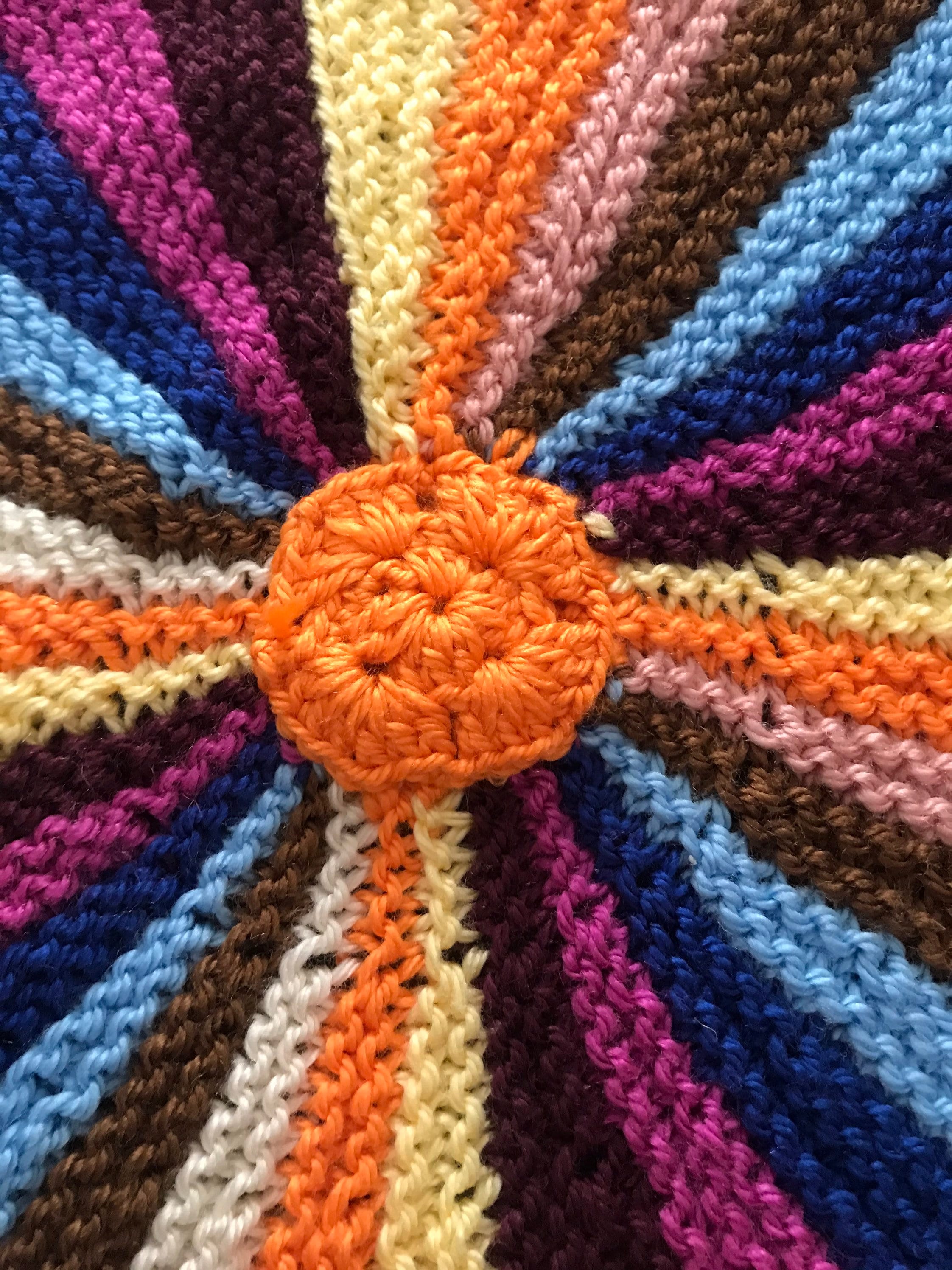 Vintage 80s Handmade Round Rug / Handknit Wool Rug / Colorful Rug ...