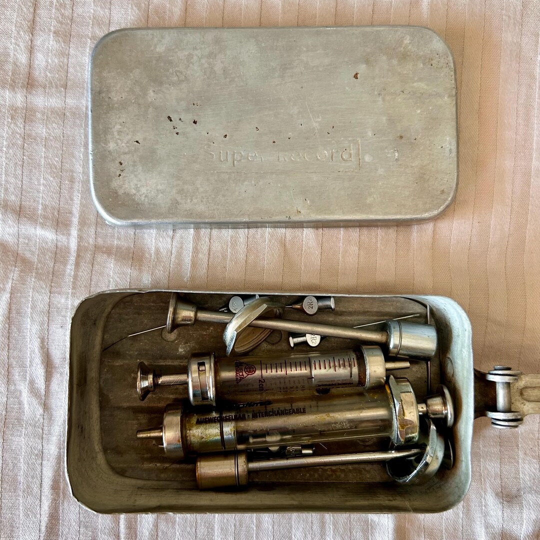 Vintage Metal Syringe Box Super Records, Antique Injection Box, Medical ...