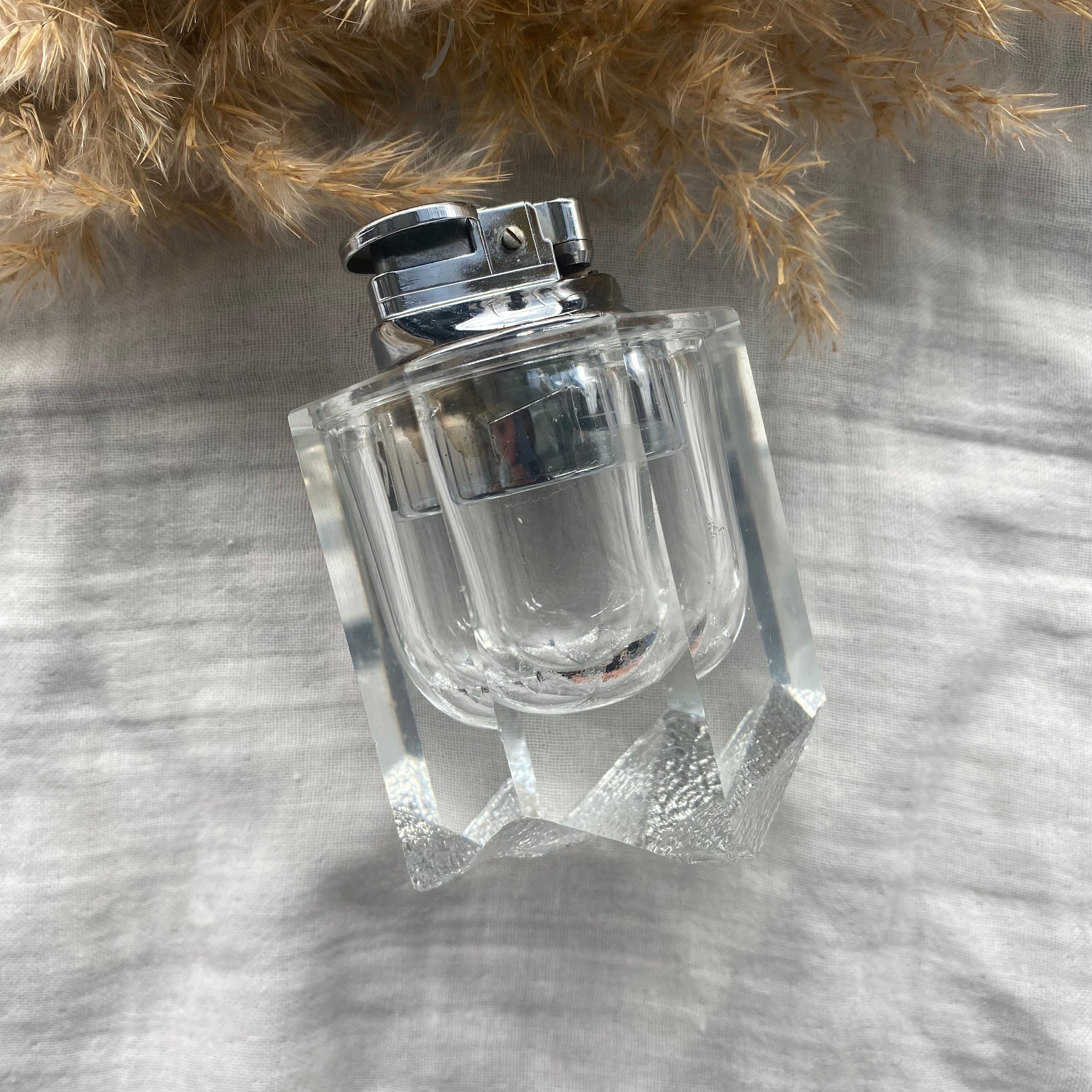 1970s Vintage Glass Desk Lighter, Crystal Glass Table Lighter, Retro ...