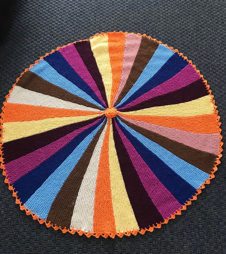 Vintage 80s Handmade Round Rug / Handknit Wool Rug / Colorful Rug ...