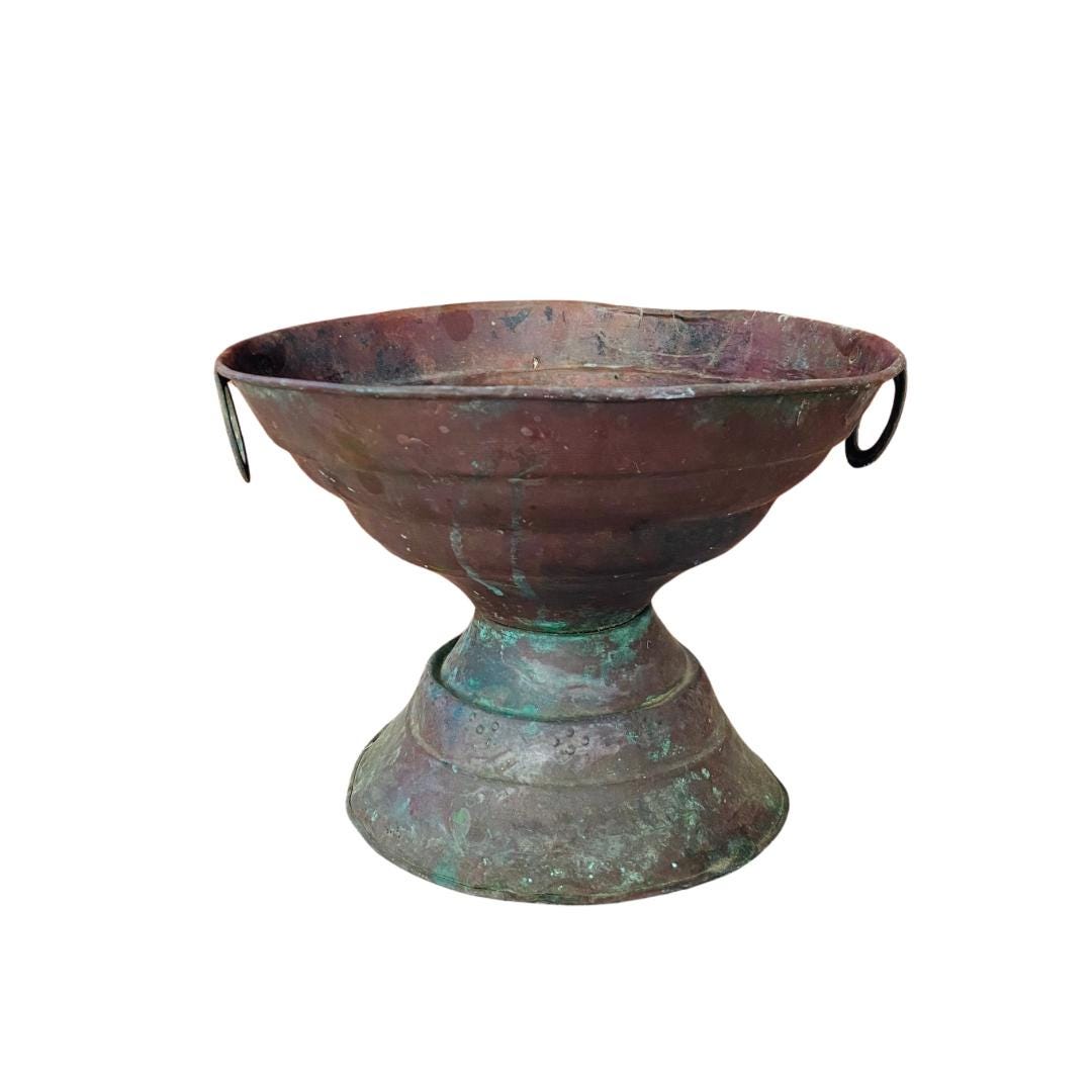 Antique Primitive Copper Brasier, Old Fire Bucket, Rustic Countryside ...