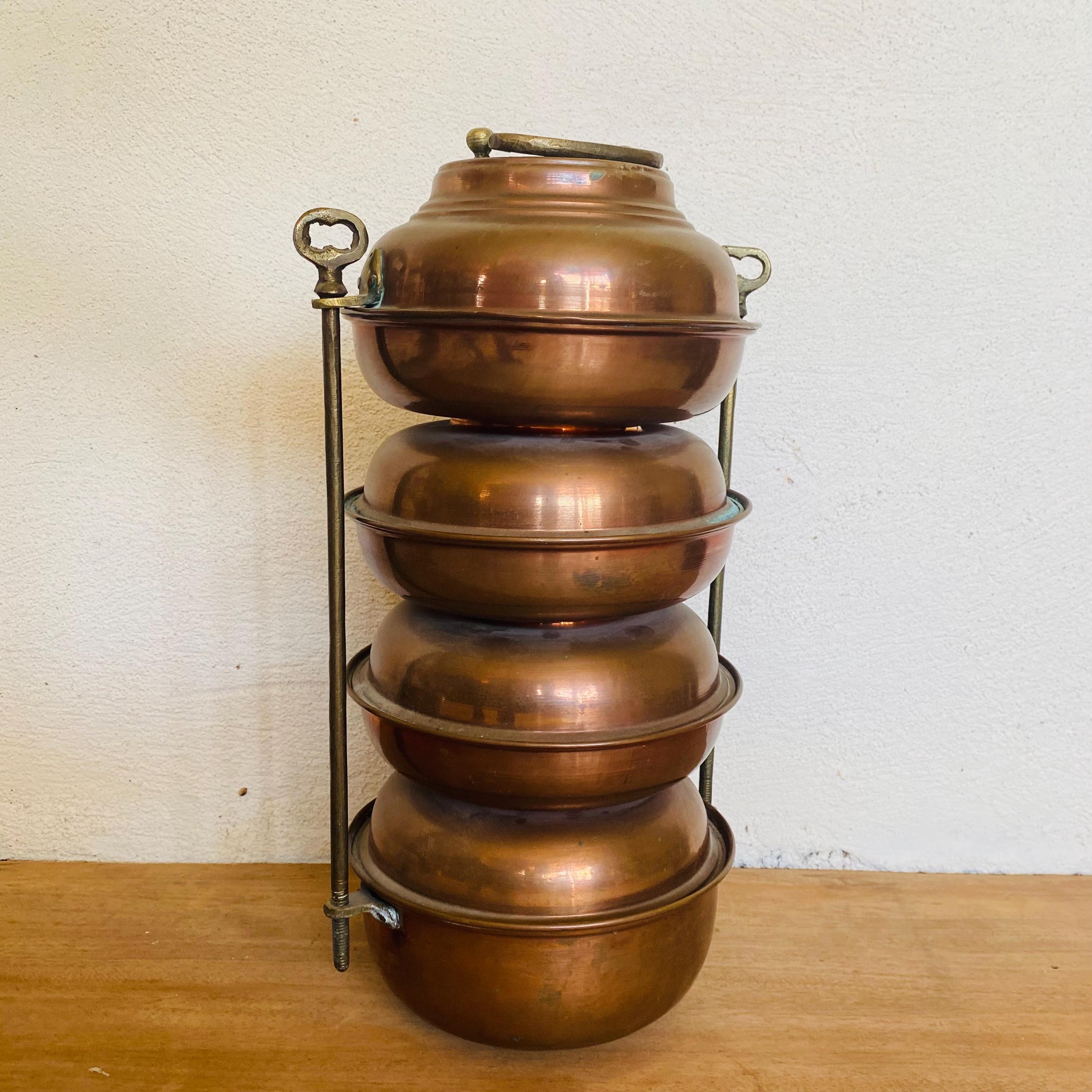 Vintage 4 Compartment Brass Lunch Box / Tiffin Box / Lunch Carrier ...