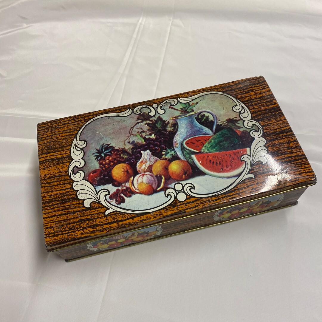 1970s Vintage Tin Floral Storage Box / Biscuit Box / Trinket Box - Etsy
