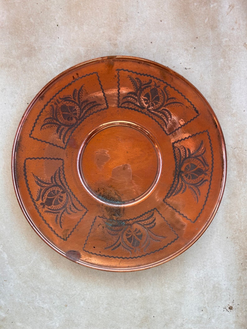 Antique Primitive Hand Etched Copper Plate, Rustic Countryside Decor ...