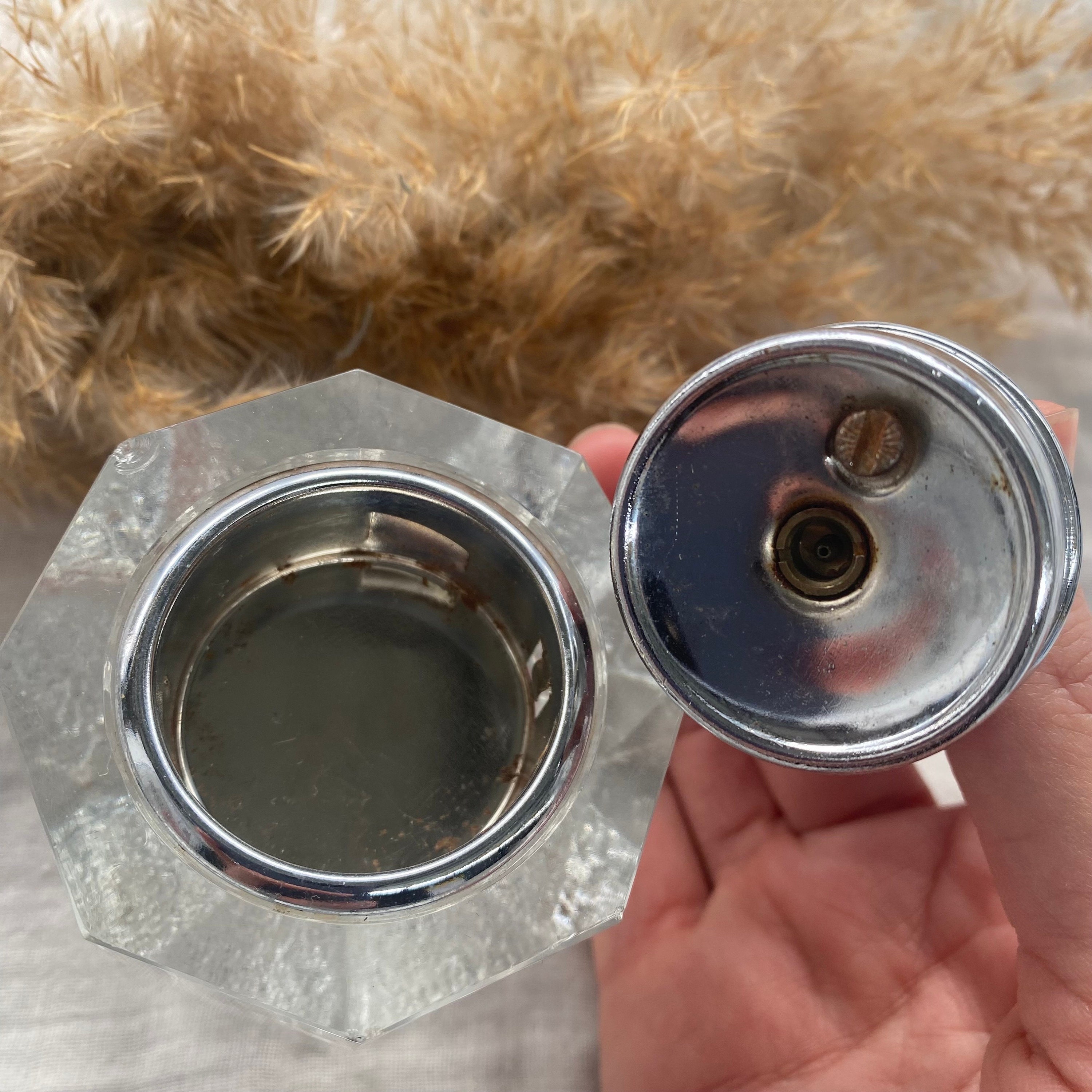 1970s Vintage Glass Desk Lighter, Crystal Glass Table Lighter, Retro ...