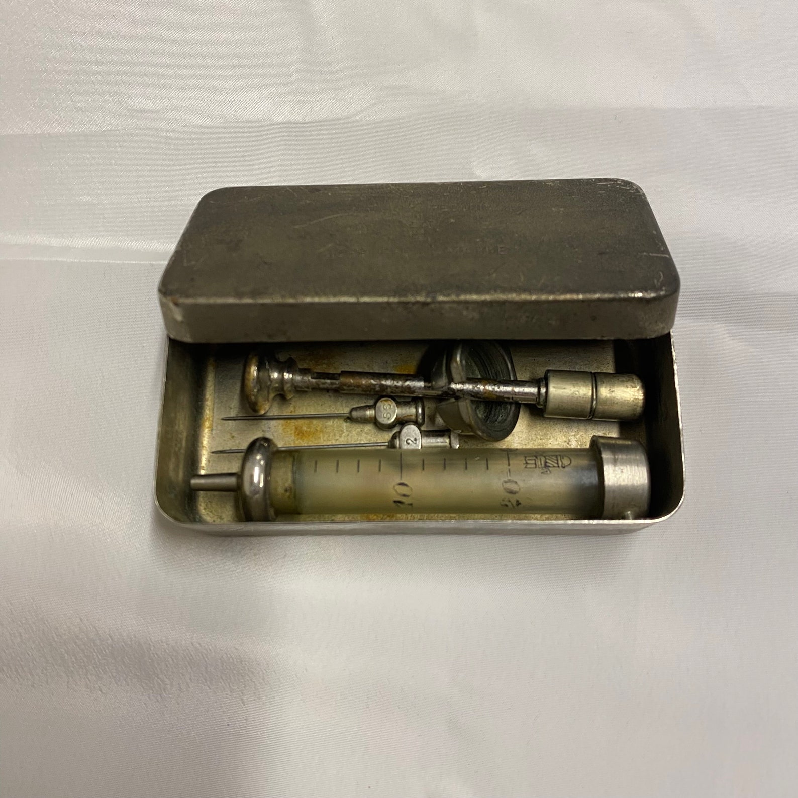 Vintage Metal Syringe Box Original Records, Antique Injection Box ...