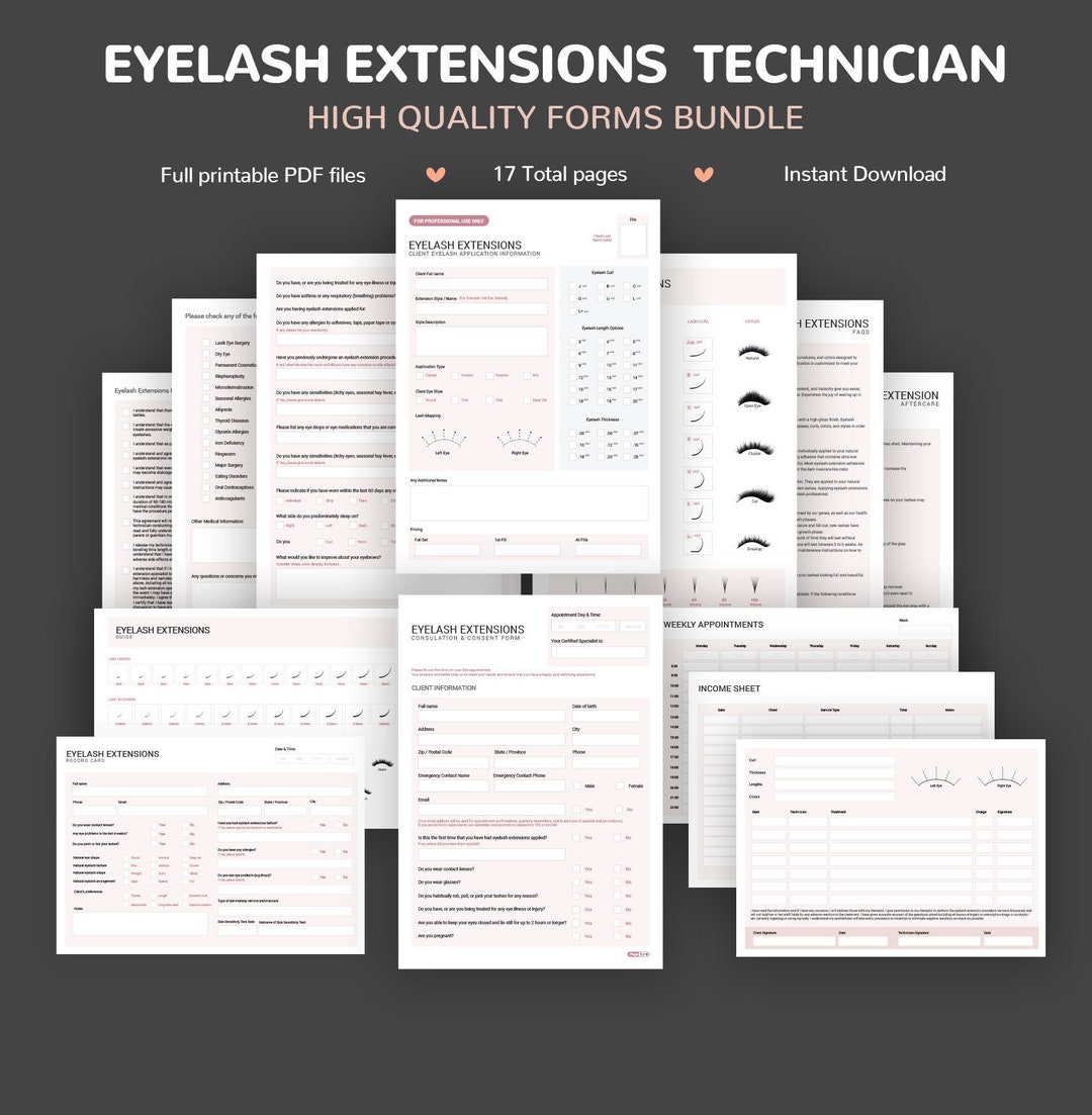 Eyelash Extension Consultation Forms, Client Intake Forms, Lash Mapping ...
