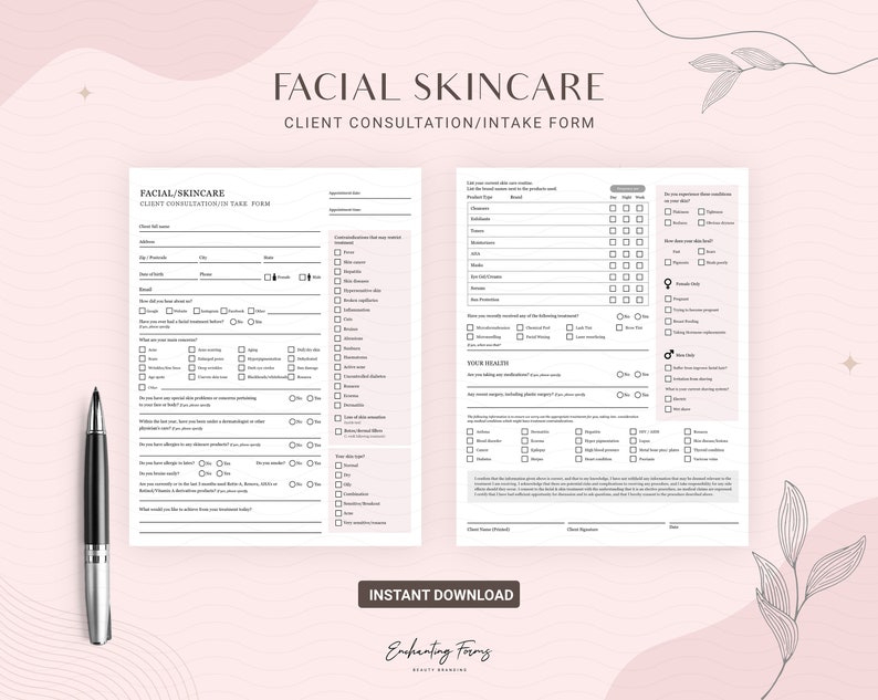 Facial Consultation Forms, Facial Treatment Forms, Client Intake Forms ...