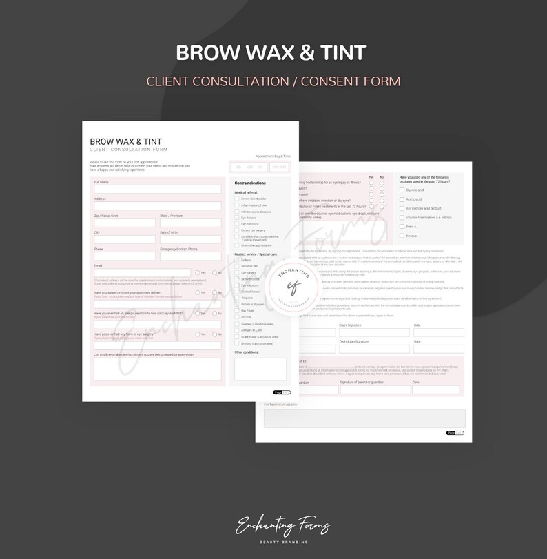 Brow Wax and Tint Consultation Forms Brow Wax and Tint Client - Etsy