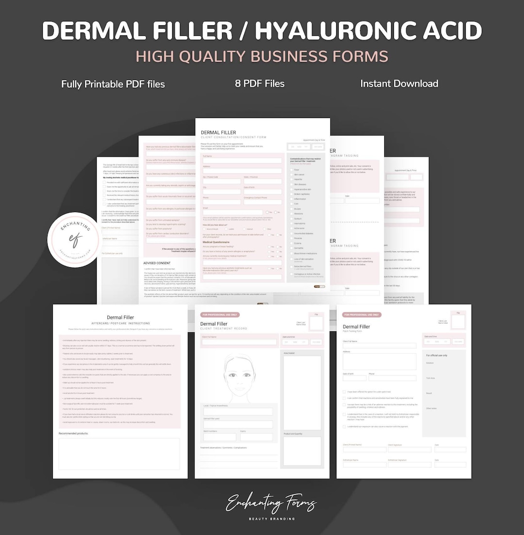 Dermal Filler Consultation Forms, Consent Form, Aftercare Instructions ...