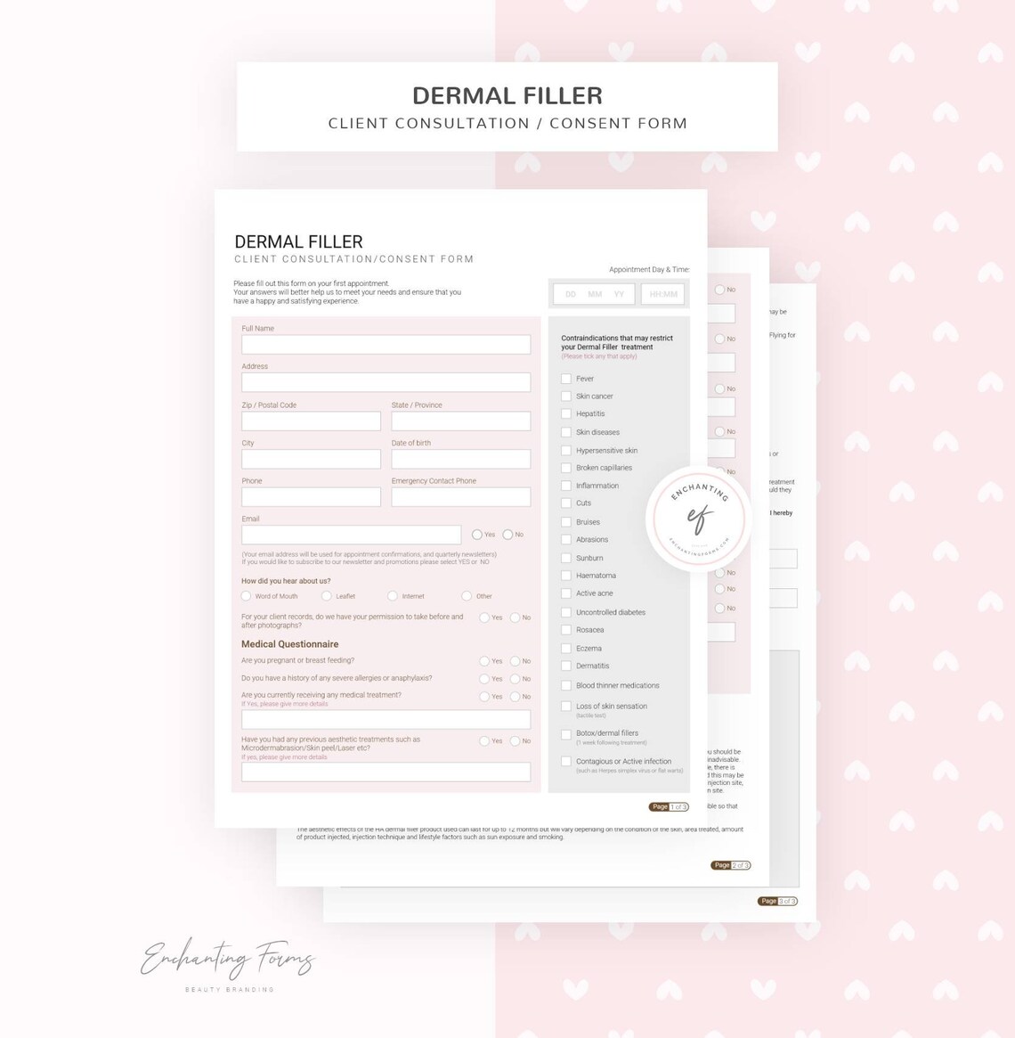 Dermal Filler Consultation & Consent Form, Instant Download PDF After ...