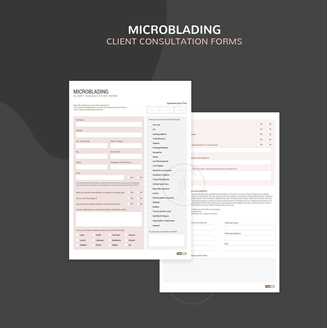Microblading Consultation Forms Aftercare Instructions | Etsy