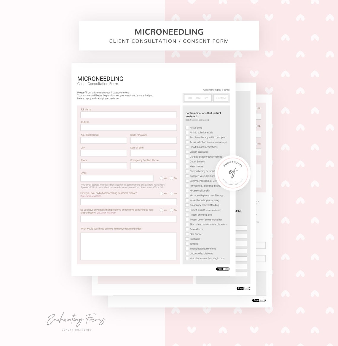 Microneedling Consultation Forms, Consent Form, Pre & Post Care ...