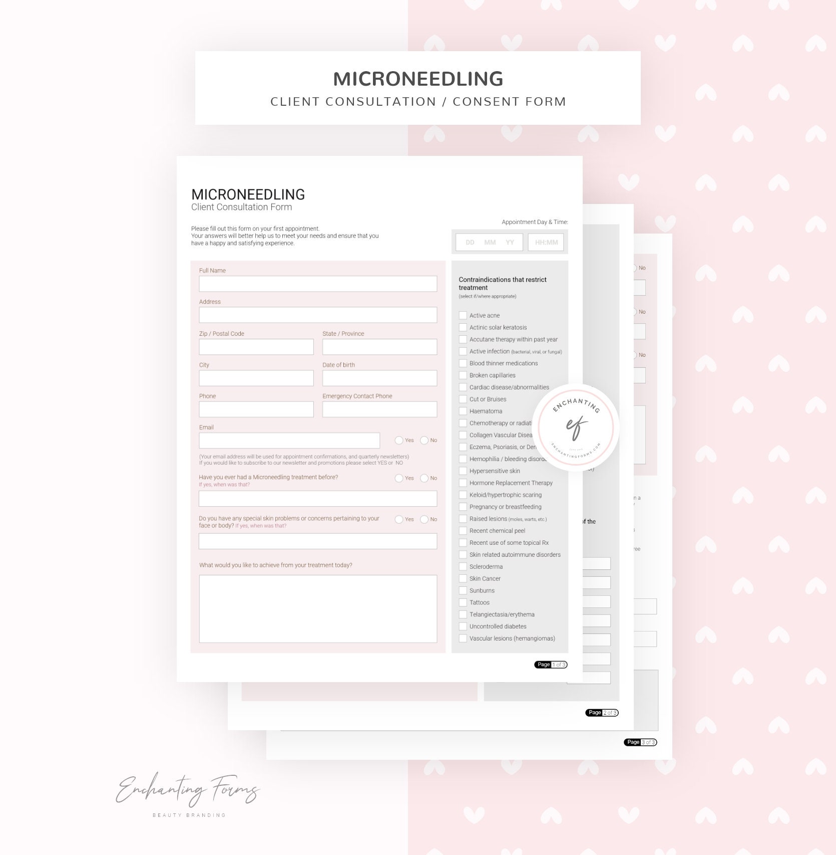 Microneedling Consultation Forms, Consent Form, Pre & Post Care ...