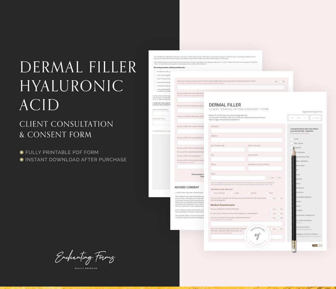 Dermal Filler Consultation & Consent Form, Instant Download PDF After ...