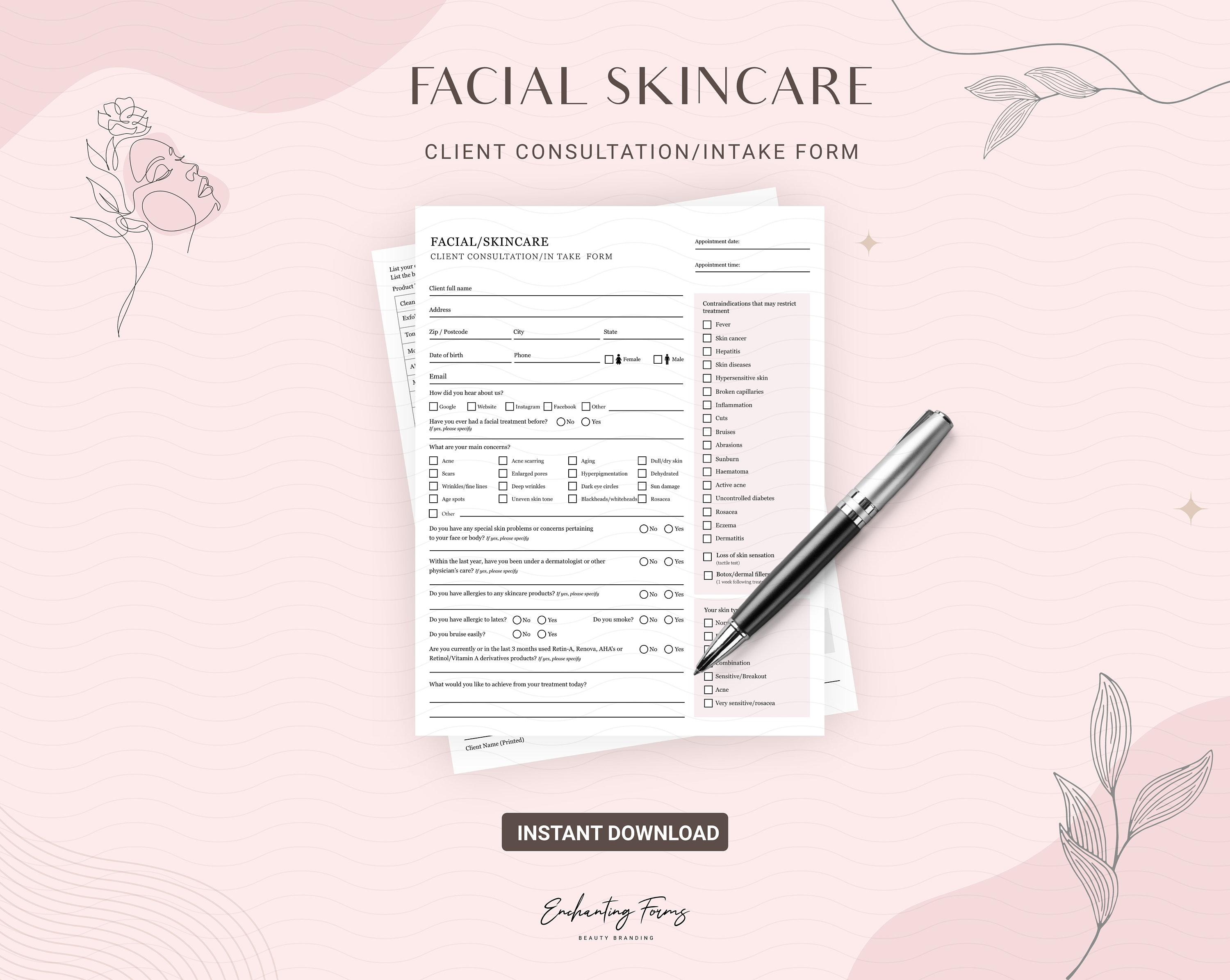 Facial Consultation Forms, Facial Treatment Forms, Client Intake Forms ...