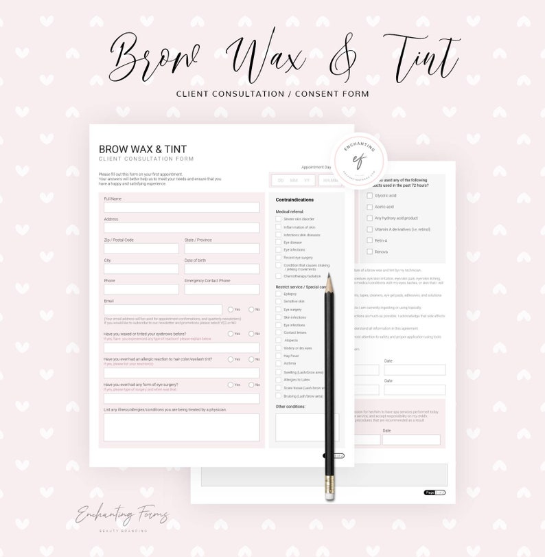 Brow Wax and Tint Consultation Forms Brow Wax and Tint Client - Etsy