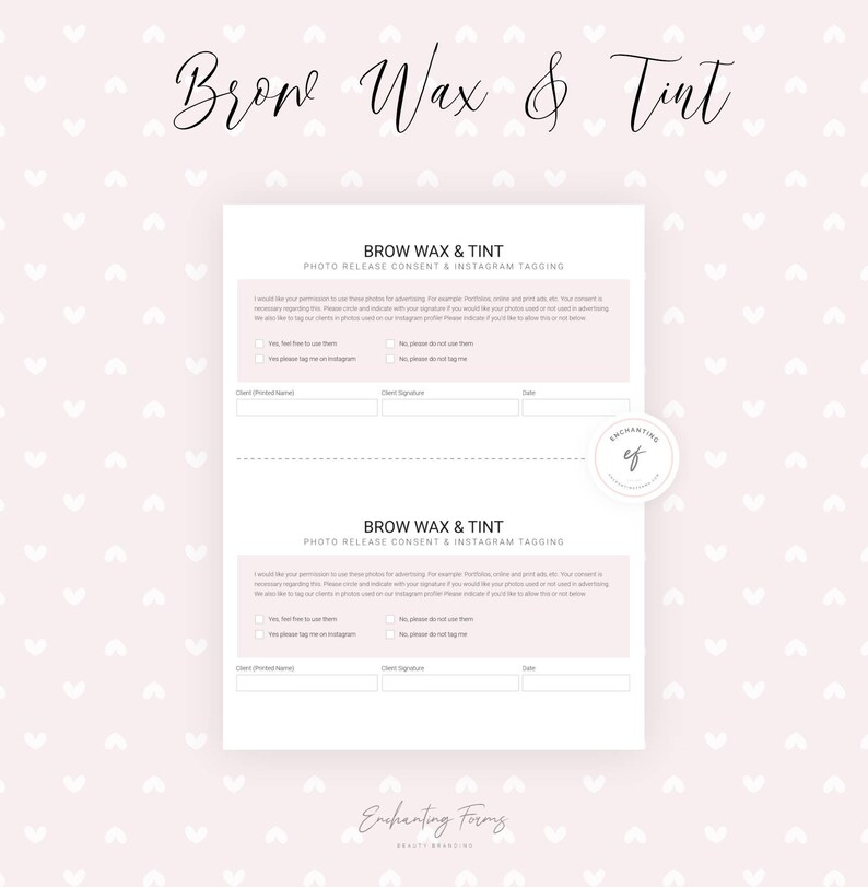 Brow Wax and Tint Forms Bundle: Client Intake, Waiver, Aftercare (PDF ...