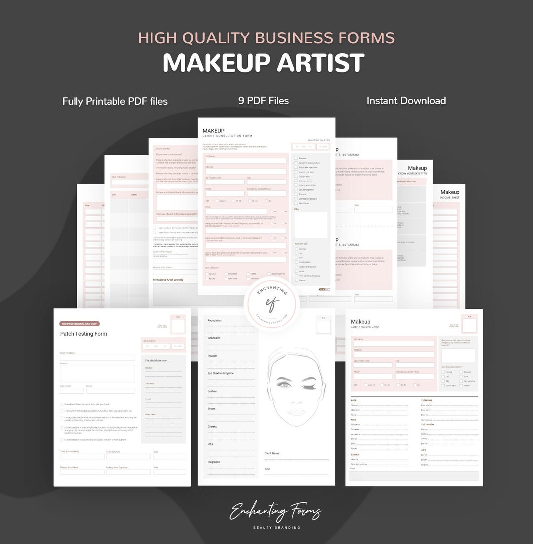 Makeup Artist Forms: Client Intake, Face Chart, Income Sheet (PDF) - Etsy