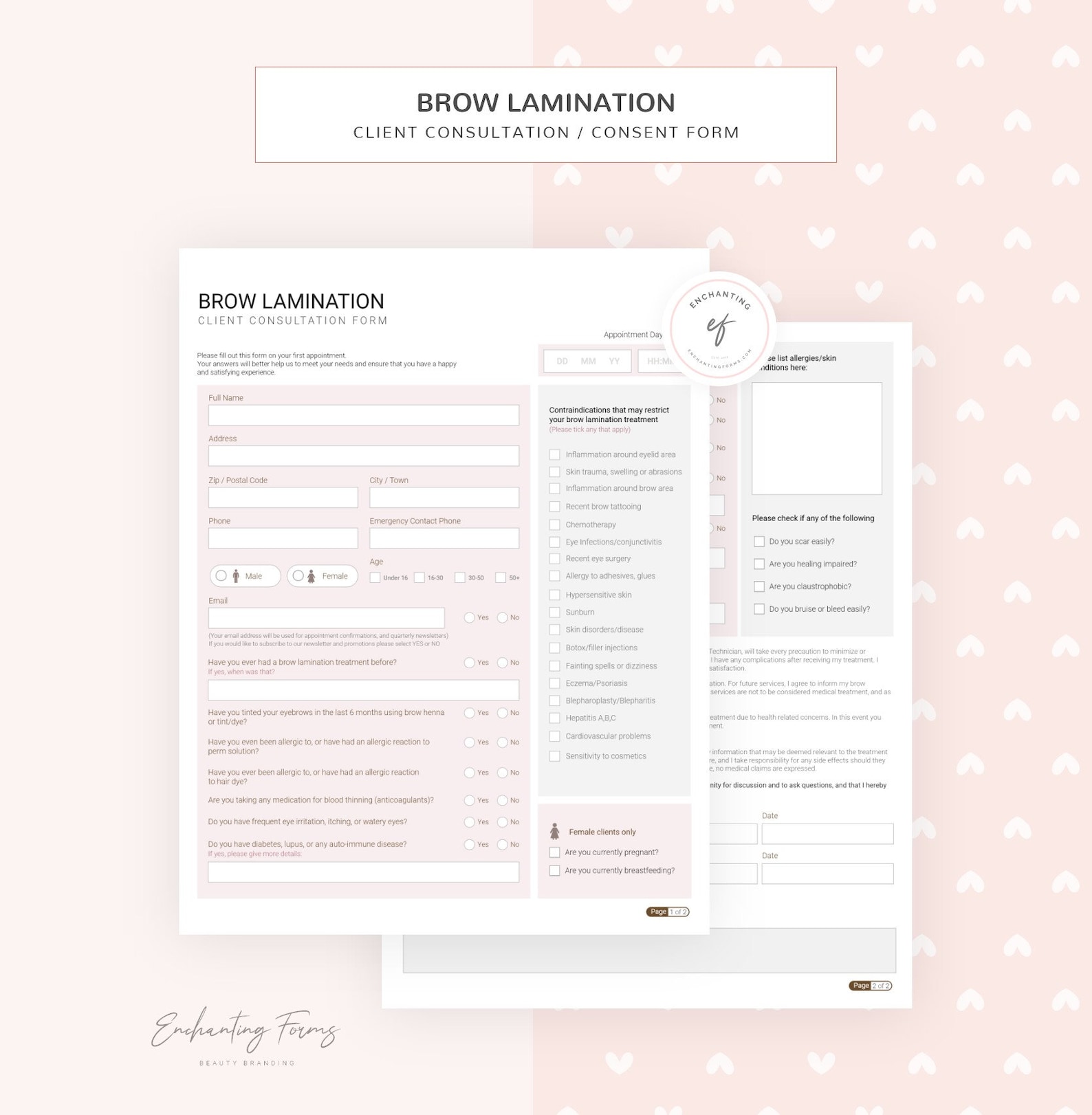 Brow Lamination Forms, Brow Consultation & Consent Forms, Brow Lift ...