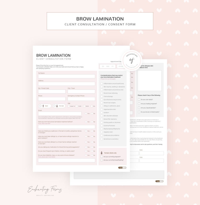 Brow Lamination Forms, Brow Consultation & Consent Forms, Brow Lift ...