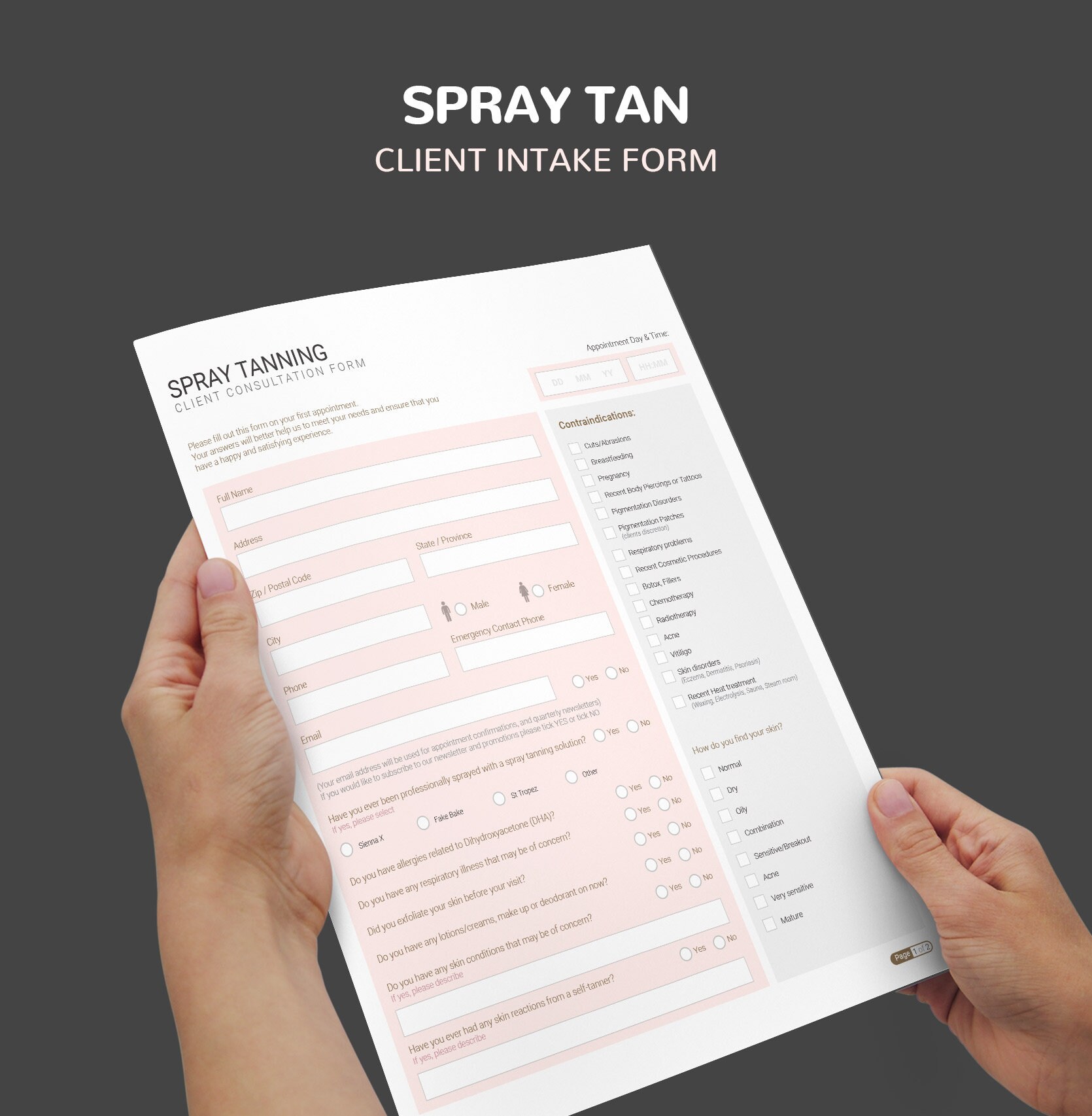 Spray Tan Consultation Forms, Pre & Post Care Instructions, Client ...