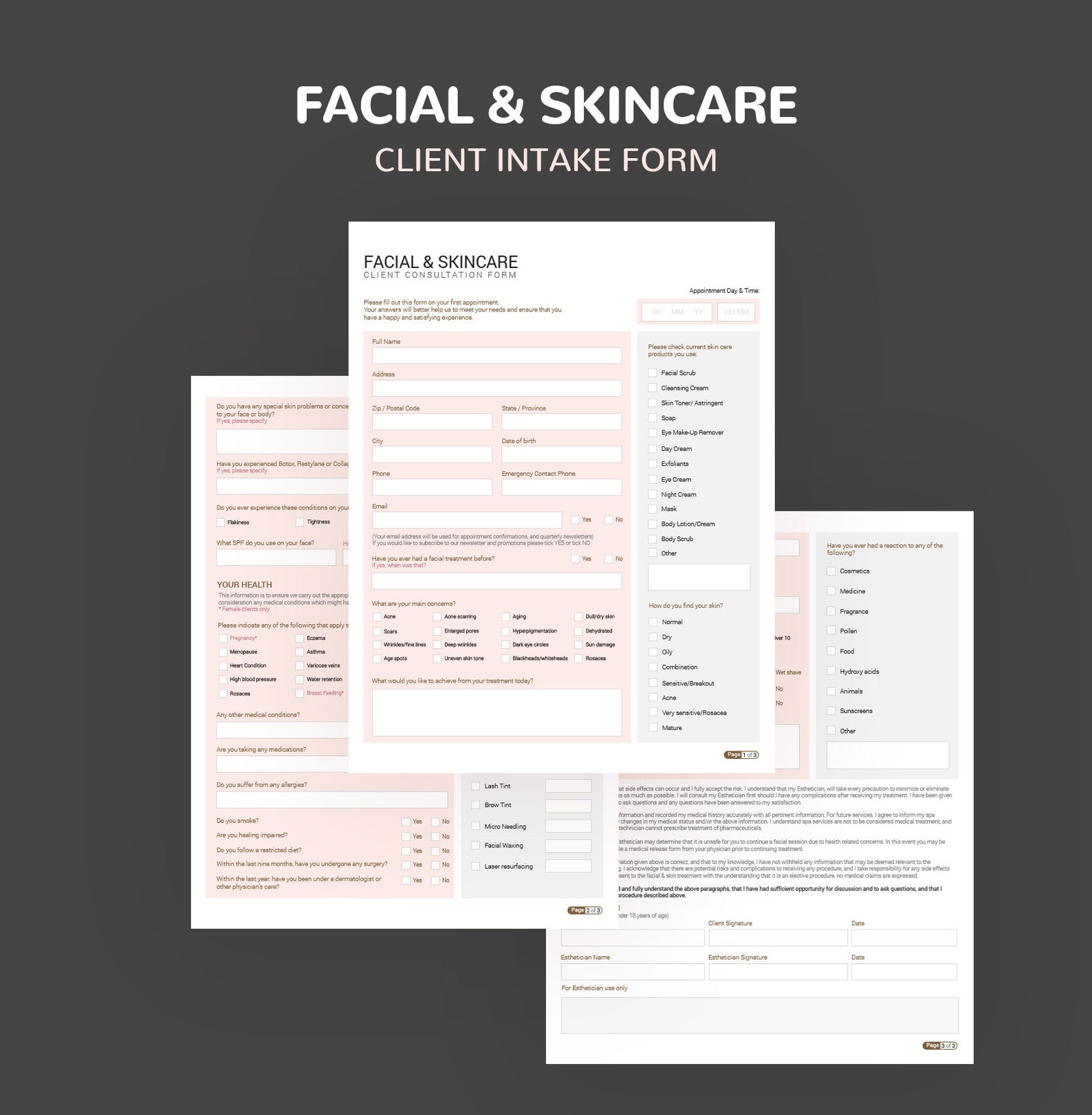 Facial Consultation Form Facial Consent Forms Esthetician - Etsy UK