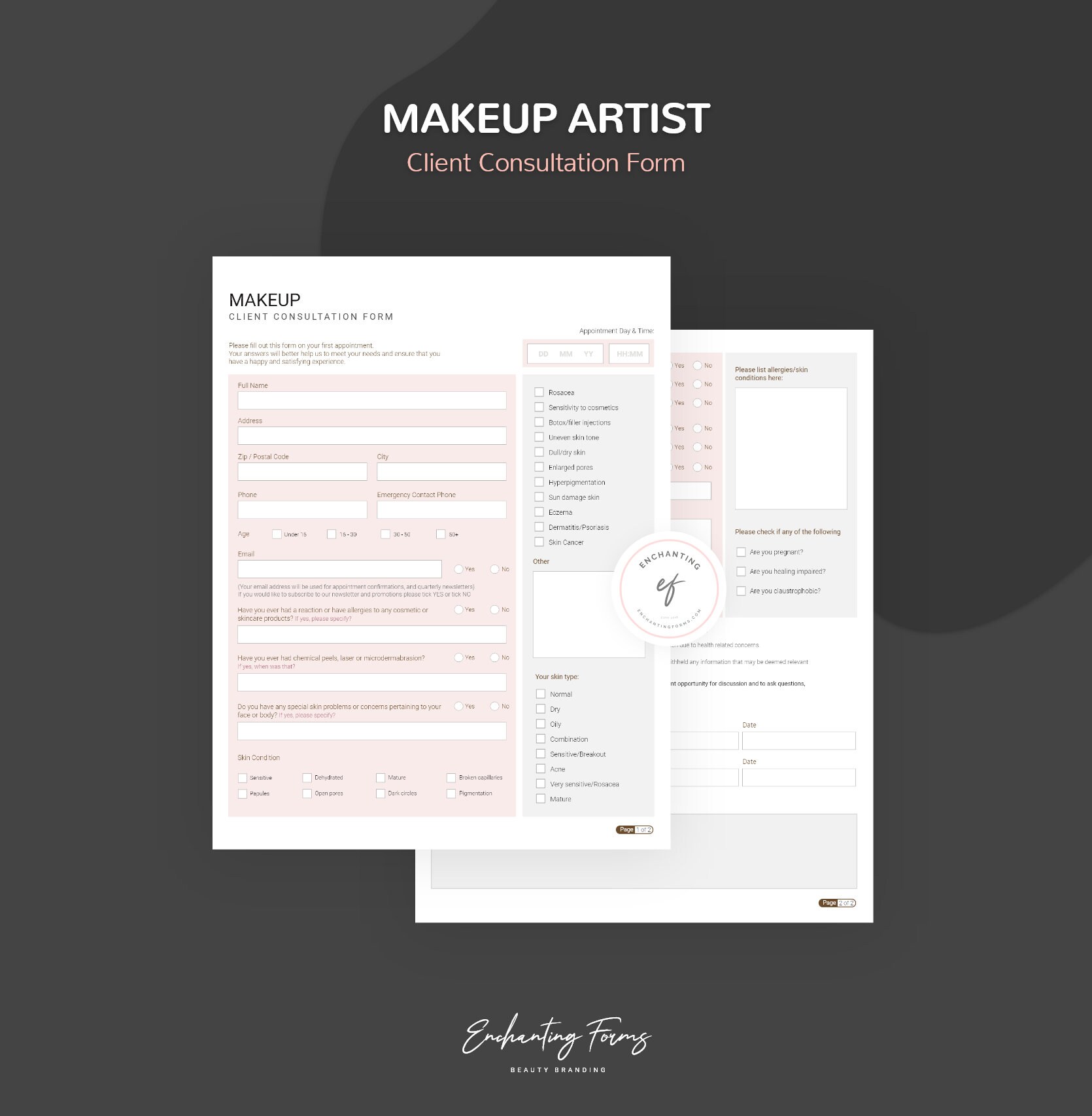 Makeup Artist Forms: Client Intake, Face Chart, Income Sheet (PDF) - Etsy