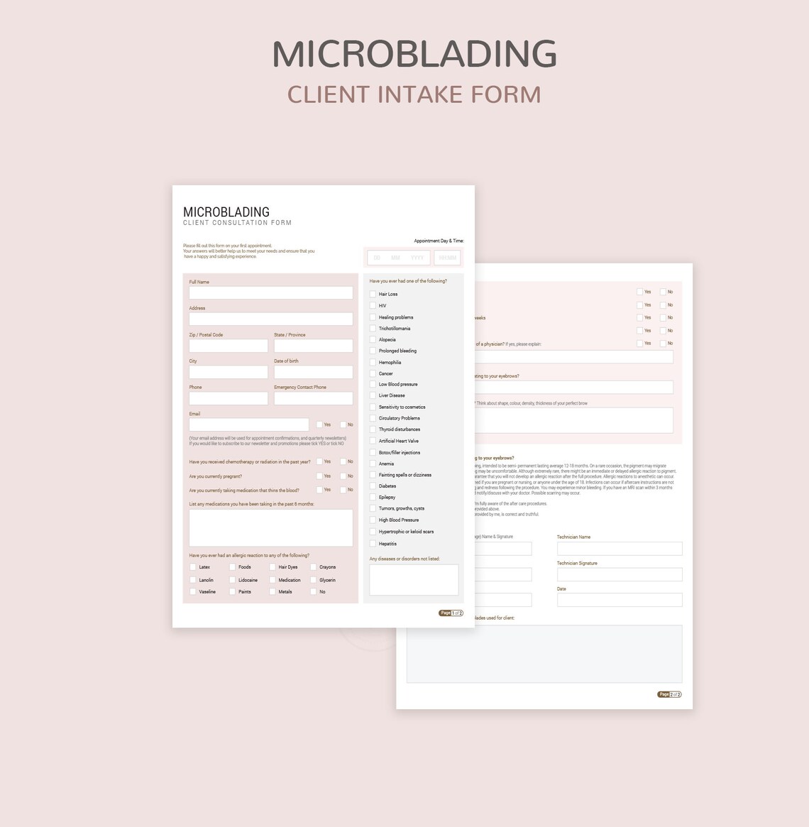 Microblading Consultation Forms Permanent Makeup Cosmetic - Etsy Canada