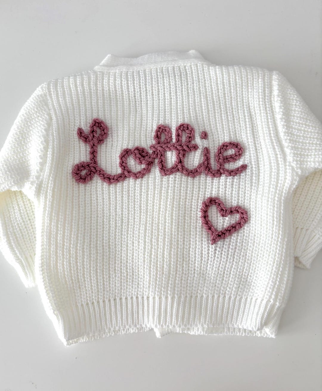 Personalised Name Knitted Baby Cardigan or Jumper, Hand Embroidered ...