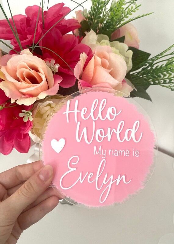 Personalised Acrylic Disc Hello World Acrylic Disc Baby | Etsy