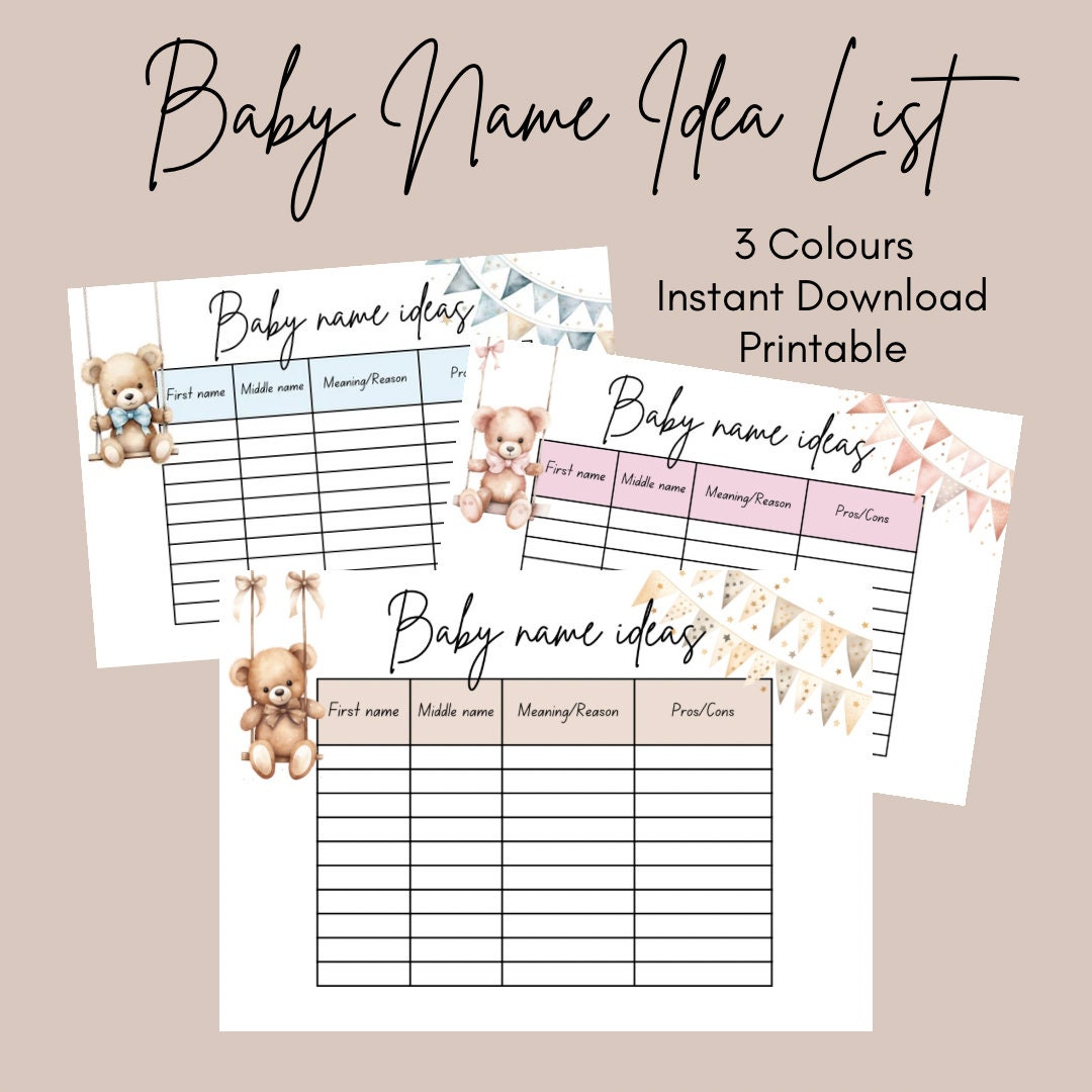 Baby Names Idea List, Baby Name Printable, Girl Names, Boy Names ...