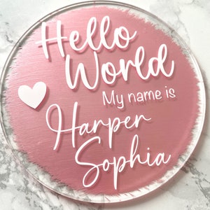 Personalised Acrylic Disc Hello World Acrylic Disc Baby - Etsy