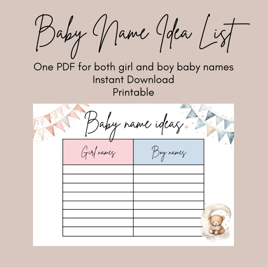 Baby Names Idea List, Baby Name Printable, Girl Names, Boy Names ...