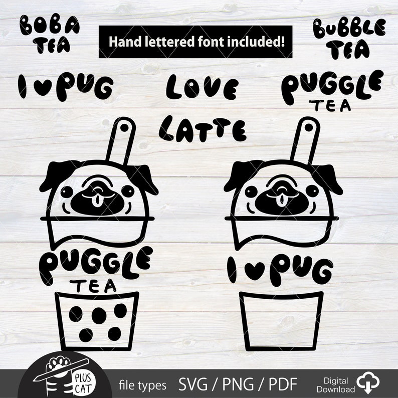 Kawaii Pug Dog and Boba Tea Bubble Tea Tapioca / Coffee Latte Bottle ...