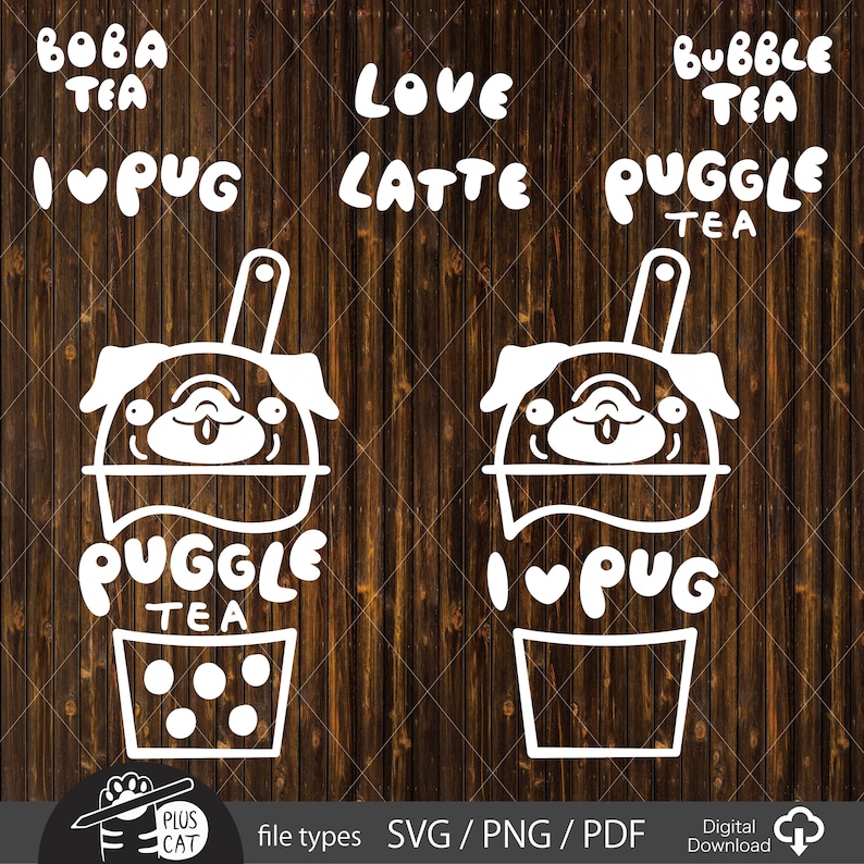 Kawaii Pug Dog and Boba Tea Bubble Tea Tapioca / Coffee Latte Bottle ...