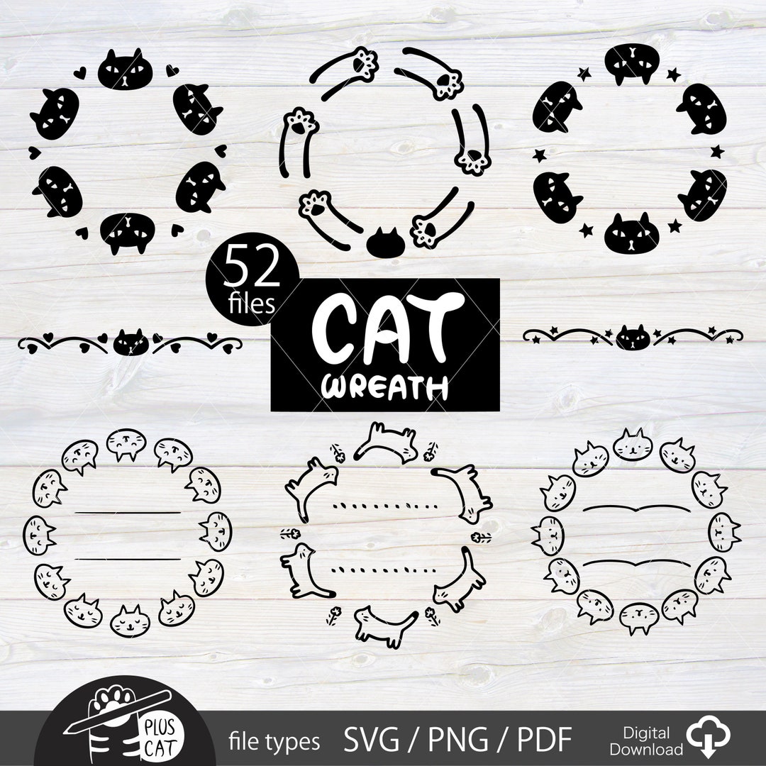 SVG, Transparent PNG, PDF Cute Cats Wreaths Frame and Divider Kawaii ...