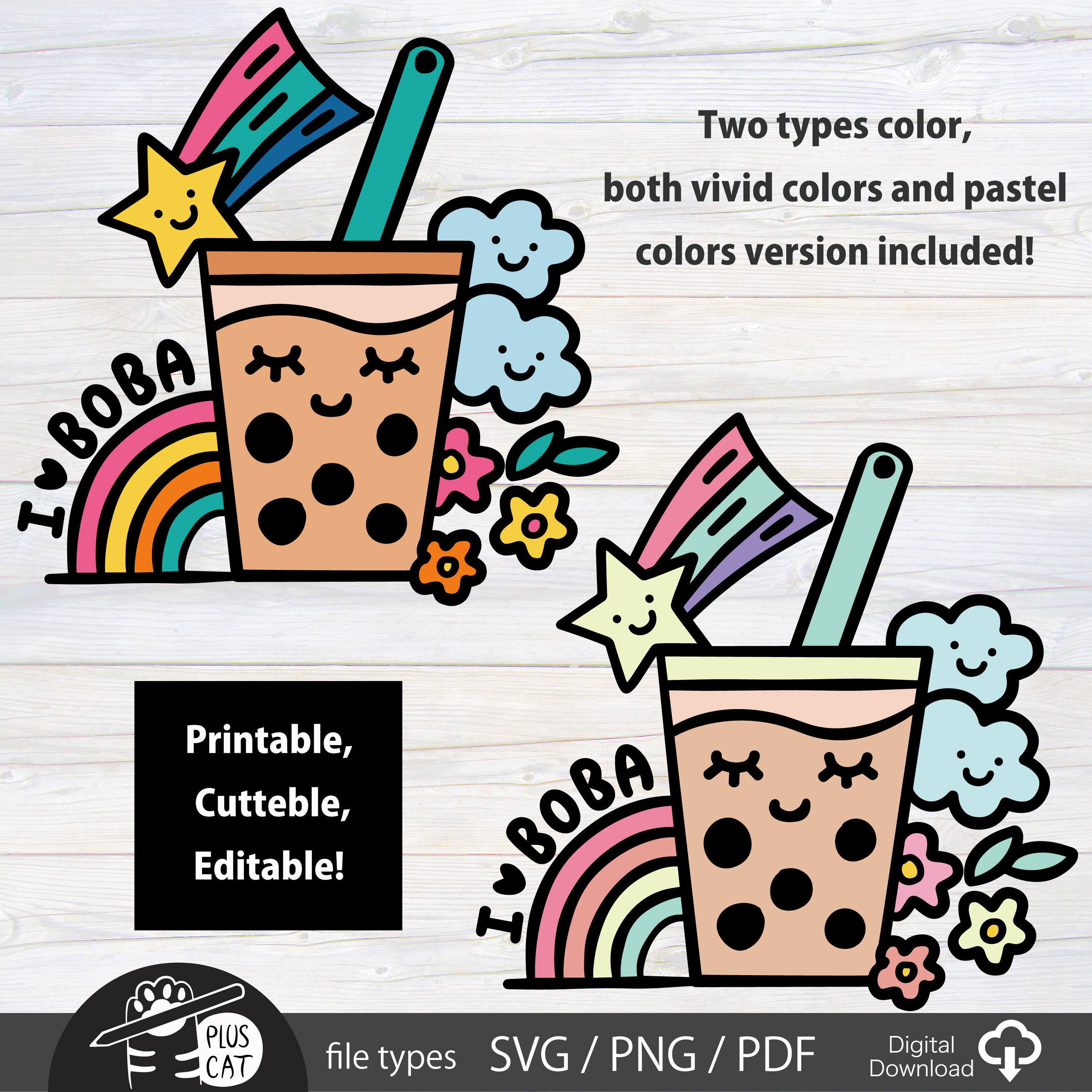 Kawaii I Love Boba Tea Bubble Tea, Rainbow, Clip Art for Personal ...