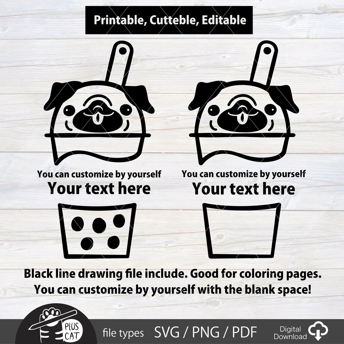 Kawaii Pug Dog and Boba Tea Bubble Tea Tapioca / Coffee Latte Bottle ...