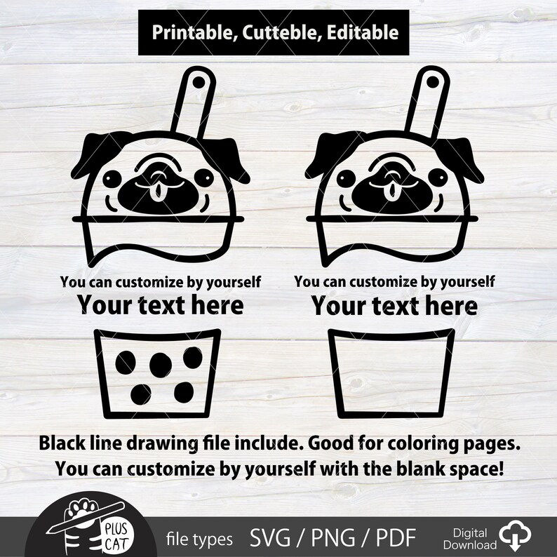 Kawaii Pug Dog and Boba Tea Bubble Tea Tapioca / Coffee Latte Bottle ...