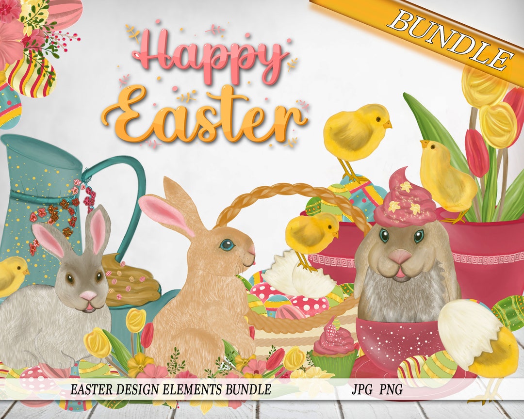 Easter Bunny Bundle, Easter Eggs, Easter Clipart in Watercolor - Etsy