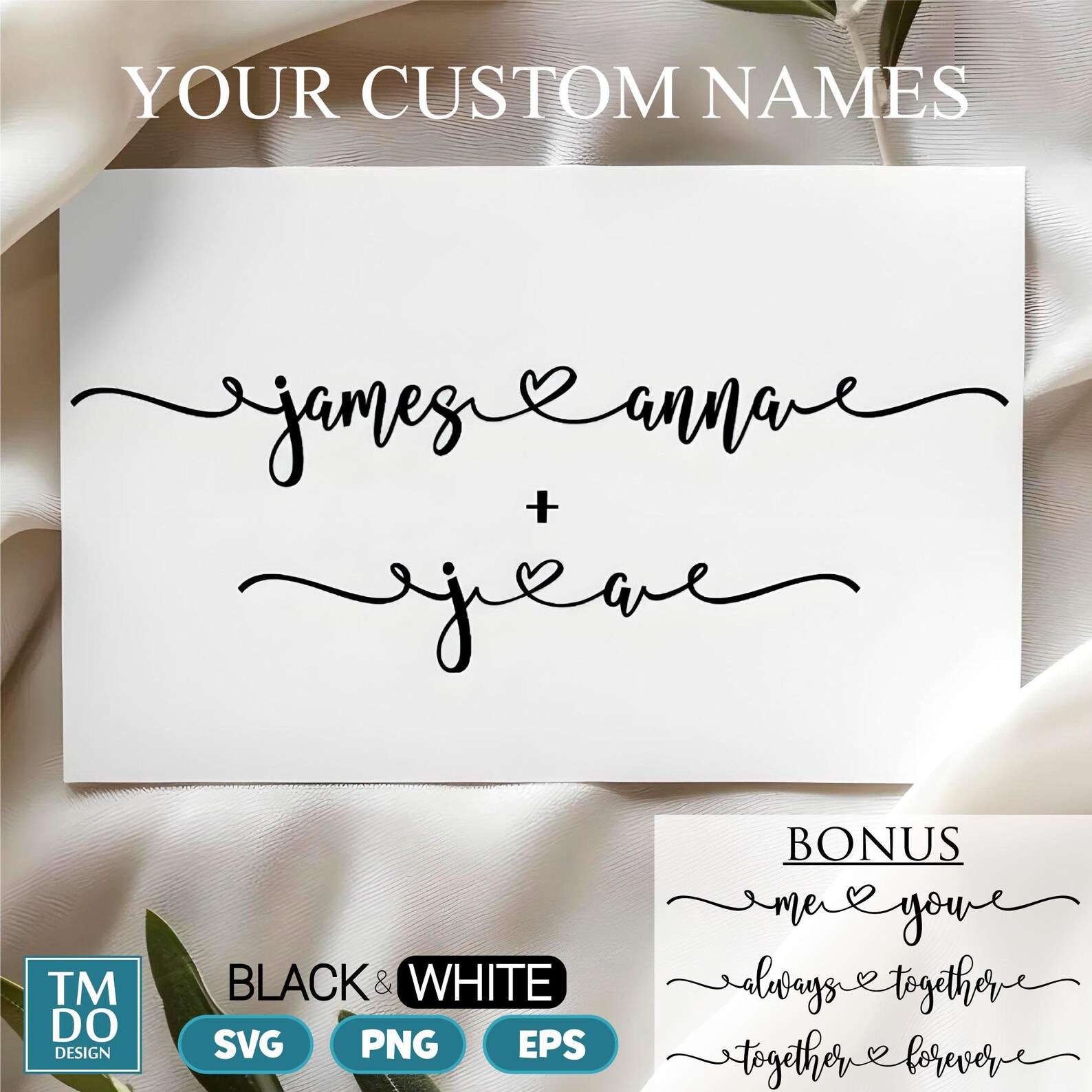 Couple Names Heart Printable Art Template, Personalized Heart Name Sign ...
