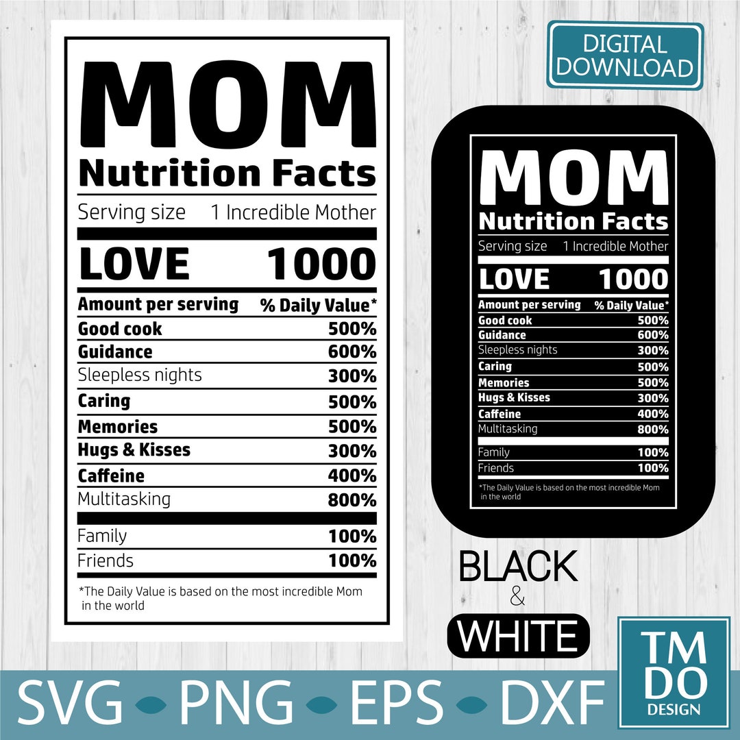 Mom Nutrition Facts Svg, Mother's Day Svg, Mom Svg, Mom Nutrition Svg ...