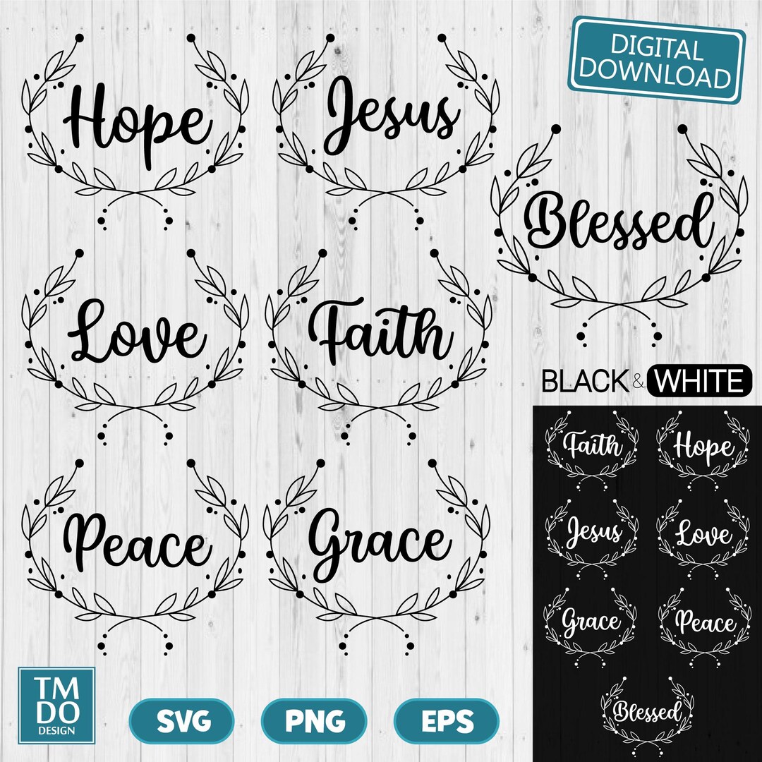 Christian Words SVG Bundle, Floral Faith Png, Blessed PNG, Jesus Svg ...