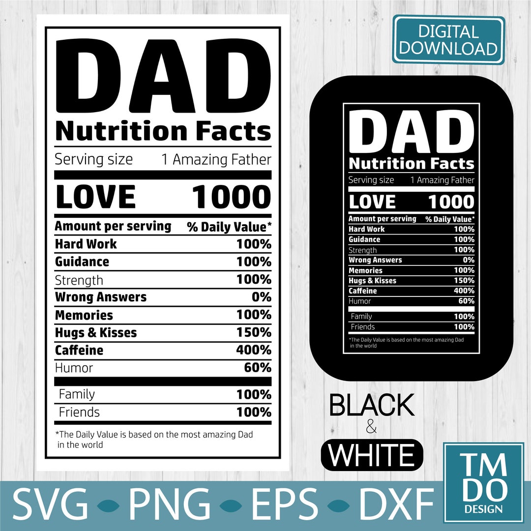 Dad Nutrition Facts Svg, Father's Day Svg, Dad Svg, Dad Nutrition Svg ...