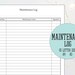 Maintenance Log, Printable, Track Maintenance and Repairs, Maintenance ...
